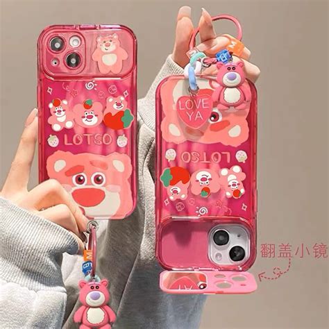 Ốp hình cute có gương kèm dây đeo cho 7P X XS XR XSM 11 11PRO 11PRM 12 12PRO 12PRM 13 13PRO