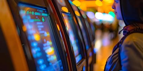 Tourist Uses Selfservice Kiosk To Purchase Tickets For Attractions Or Events Concept Selfservice