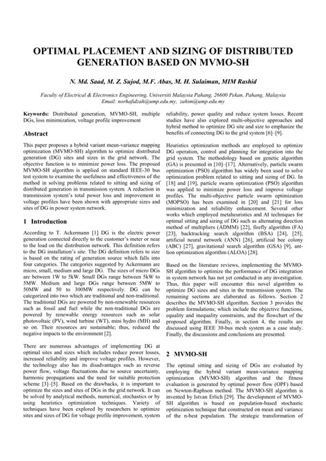 PDF Optimal Placement And Sizing Of Distributed Generation Based On