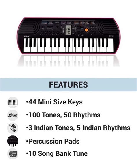 Plastic Casio Sa 78 44 Mini Keys Mini Keyboard Black Without Geometry Box Number Of Tones 100