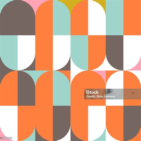 간단한 모양과 복고풍 색상 팔레트와 중반 세기 기하학적 추상 벡터 원활한 패턴 웹 디자인 브랜딩 초대장 포스터 섬유 및 벽지에 대한 간단한 구성 0명에 대한 스톡 벡터 아트