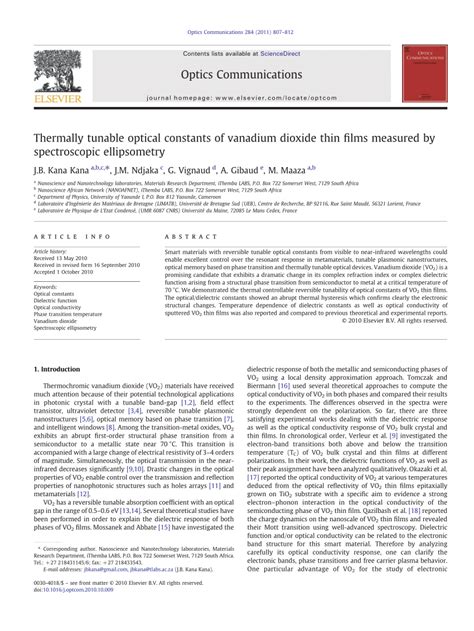 Pdf Thermally Tunable Optical Constants Of Vanadium Dioxide Thin