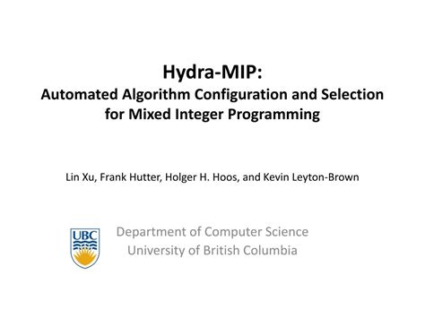 Ppt Hydra Mip Automated Algorithm Configuration And Selection For