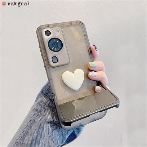 เคสโทรศัพท์มือถือแบบนิ่ม ใส ลายหัวใจ 3d พร้อมขาตั้ง เรียบง่าย สําหรับ