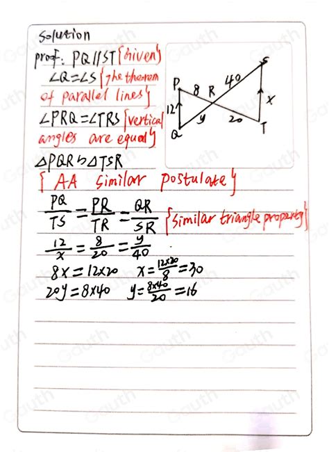 solved i prove that pqr ii tsr determine the values of x and y [geometry]