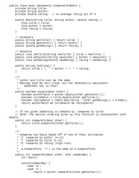 Solved Public Class Book Implements Comparable Private