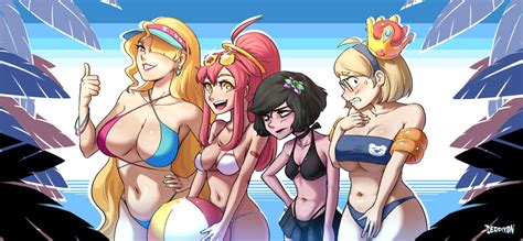 Rule 34 4girls Annoyed Beachball Belly Big Breasts Bikini Black Hair