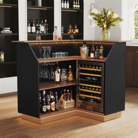 Hlr L Shaped Home Bar Cabinet With Fridge Space 4 Tier Corner Bar Unit