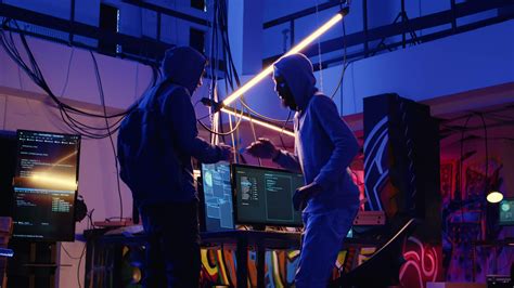 Hooded Criminal Welcoming New Member In Hacking Group Showing Him Around Secret Underground