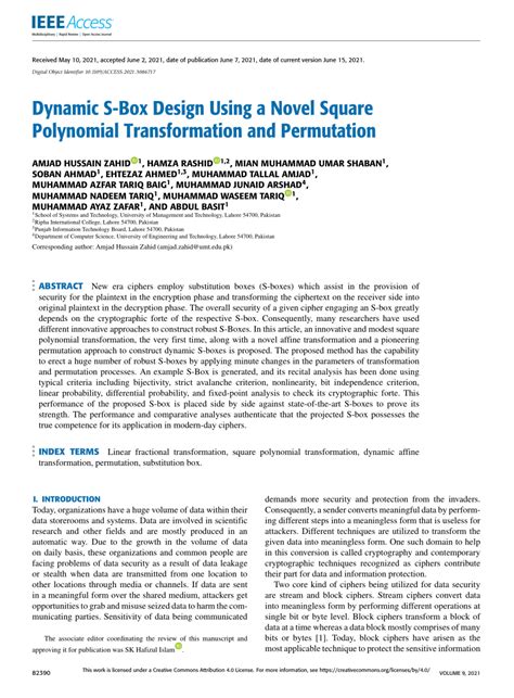 Pdf Dynamic S Box Design Using A Novel Square Polynomial Transformation And Permutation