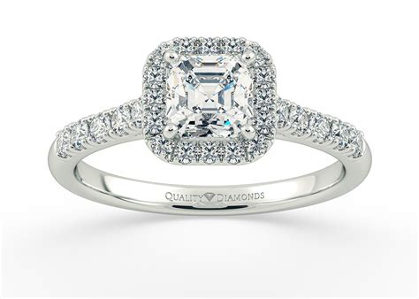 One Carat Lab Grown Asscher Halo Diamond Engagement Ring In 18k White