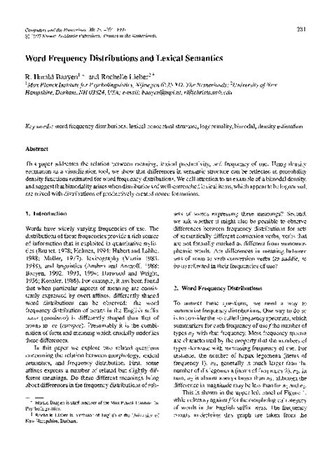Pdf Word Frequency Distributions And Lexical Semantics