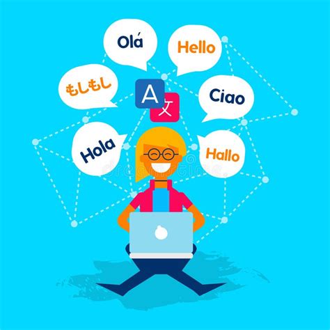 Language Translator Girl Using Social Media App Stock Vector Illustration Of Service Message