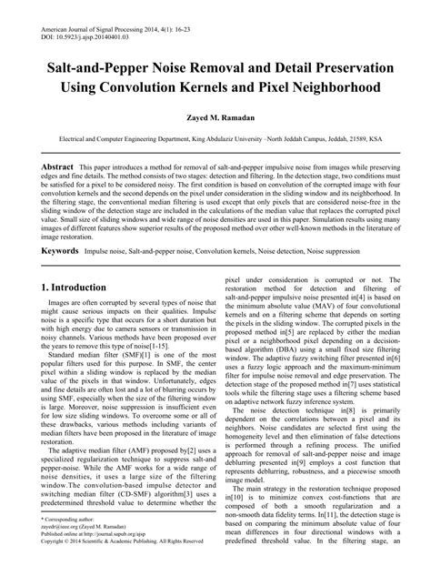 Pdf Salt And Pepper Noise Removal And Detail Preservation Using Convolution Kernels And Pixel