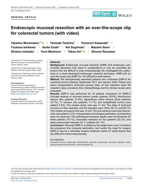 Pdf Endoscopic Mucosal Resection With An Over‐the‐scope Clip For Colorectal Tumors With Video