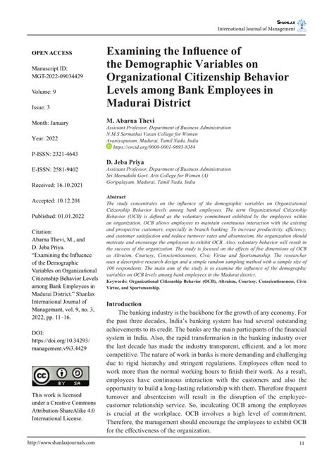 Pdf Examining The Influence Of The Demographic Variables On Organizational Citizenship