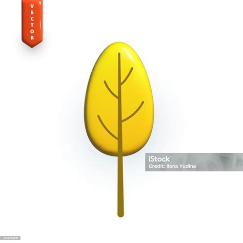 흰색 배경에 고립 된 양식화 된 가을 노란 잎 3d 렌더링 그래픽 스타일 벡터 0명에 대한 스톡 벡터 아트 및 기타 이미지