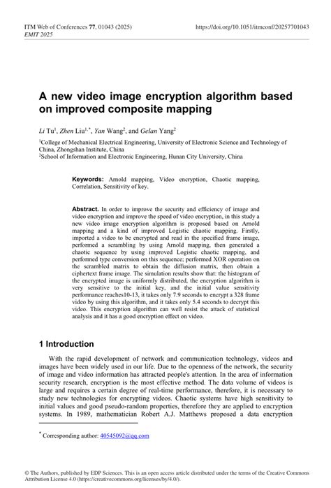 Pdf A New Video Image Encryption Algorithm Based On Improved Composite Mapping