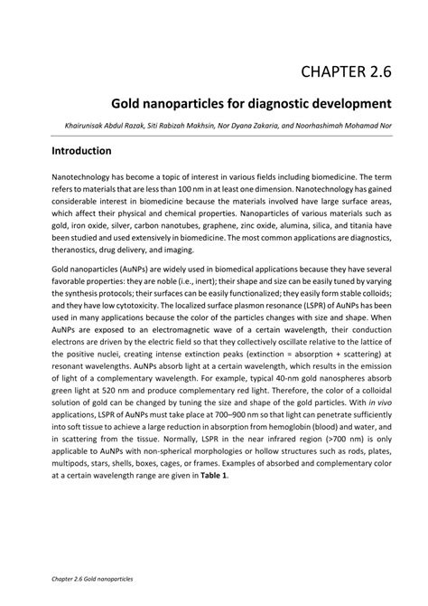 Pdf Gold Nanoparticles For Diagnostic Development
