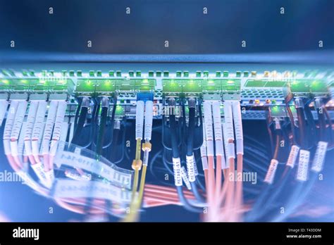 Rack Mounted Servers In A Server Room Server Rack Audio Cable Severs Computer In A Rack At The
