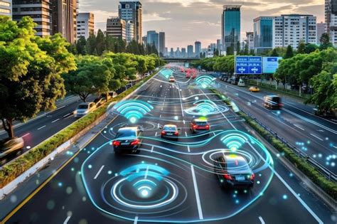 Modern Urban Roads Intelligent Vehicle Autonomous Driving Premium Ai Generated Image
