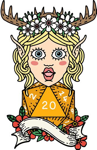 복고풍 문신 스타일 엘프 드루이드 캐릭터와 자연 20 주사위 롤 굴리기에 대한 스톡 벡터 아트 및 기타 이미지 굴리기 꼬마 요정 드루이드교 Istock