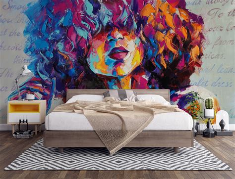 Beautiful Girl Curly Hair Abstract Artistic Colorful Wallpaper Etsy