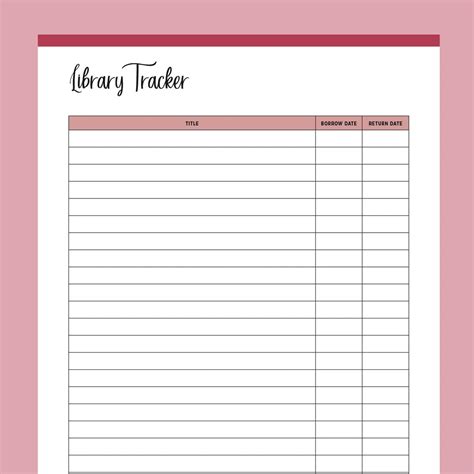 Printable Library Book Borrowing Tracker Instant Download Pdf Plan