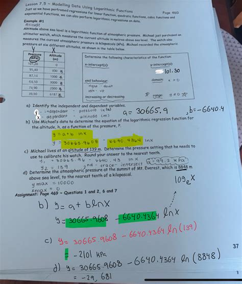 Solved Lesson 75 Modelling Data Using Logarithmic Functions