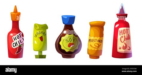 Hot Chili Pepper Sauce Bottle Red Spice Ketchup Illustration Chilly Mustard With Sriracha