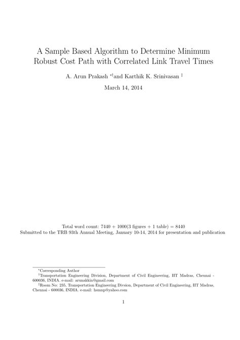 Pdf Sample Based Algorithm To Determine Minimum Robust Cost Path With Correlated Link Travel Times