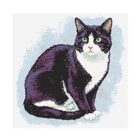 Tuxedo Cat Watercolor Cross Stitch Pattern Design Size 200 X 200