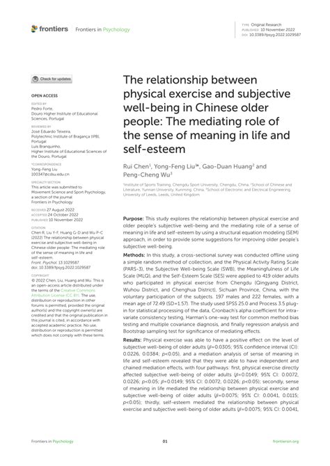 Pdf The Relationship Between Physical Exercise And Subjective Well Being In Chinese Older