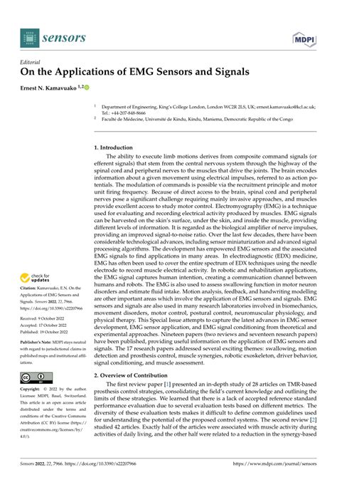 Pdf On The Applications Of Emg Sensors And Signals