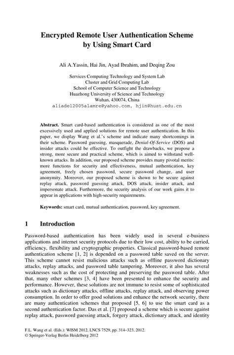 Pdf Encrypted Remote User Authentication Scheme By Using Smart Card
