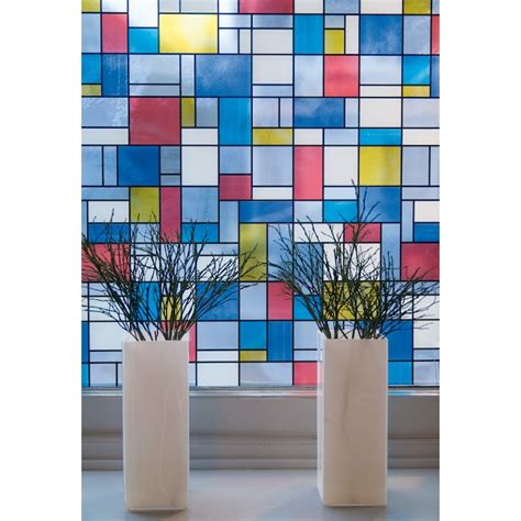 Fablon 78 34 In X 26 12 In Multicolor Stained Glass Applique Window