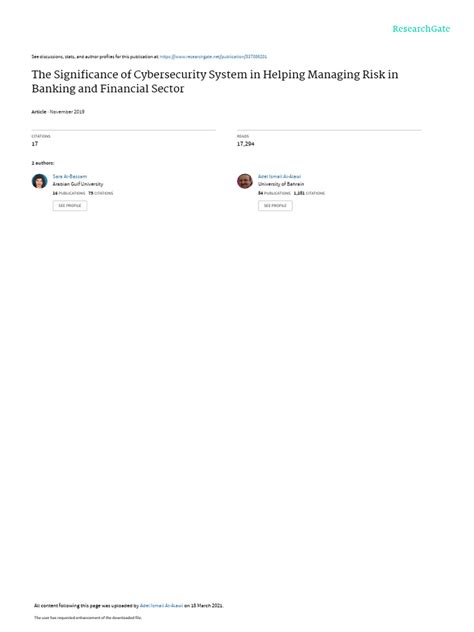 The Significanceof Cybersecurity Systemin Helping Managing Riskin Bankingand Financial Sector