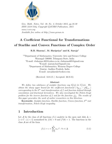 Pdf A Coefficient Functional For Transformations Of Starlike And Convex Functions Of Complex Order