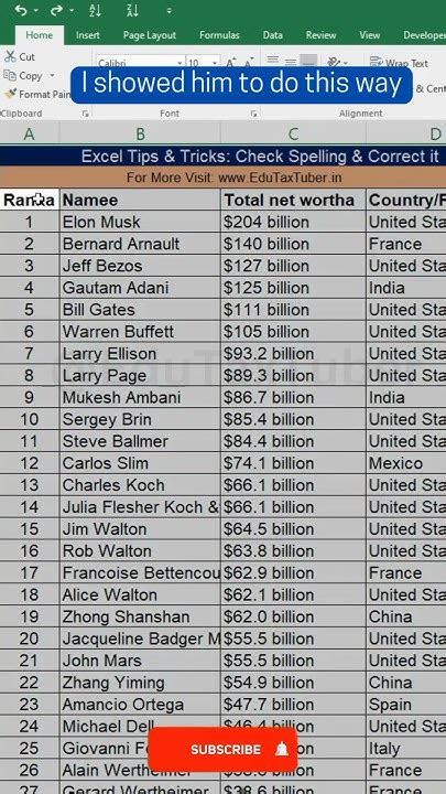 Shorts Excel Tricks Spell Check Excel Youtube
