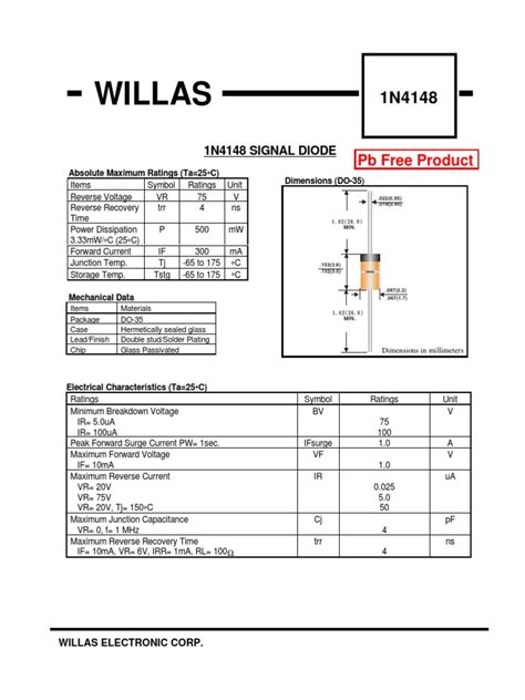 1n4148 Diode Datasheet Overview Pdf Diode Electromagnetism