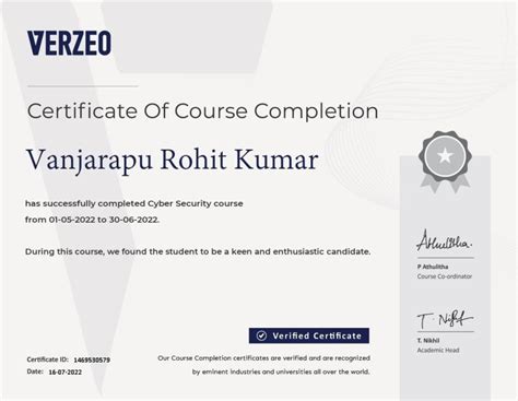 Vanjarapu Rohit Kumar On Linkedin Verzeo Completion