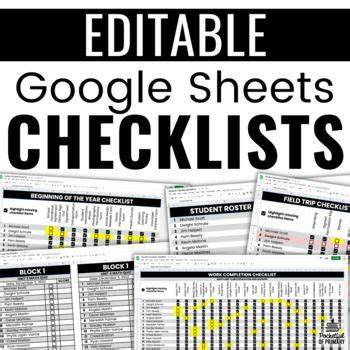 Babe Checklists Google Sheets Template EDITABLE CLICKABLE Google Sheets Homework