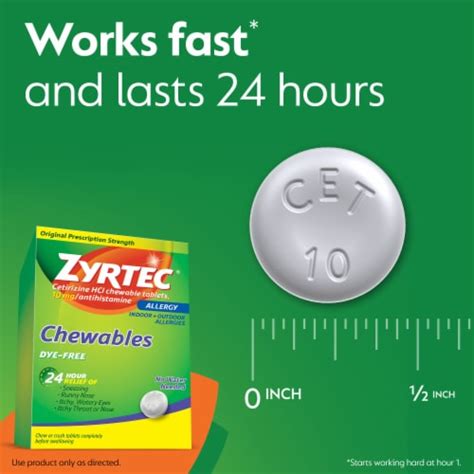 Zyrtec 24 Hour Allergy Relief Dye Free Chewable Tablets Cetirizine Hcl 24 Ct Ralphs