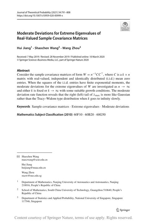 Moderate Deviations For Extreme Eigenvalues Of Real Valued Sample Covariance Matrices Request Pdf