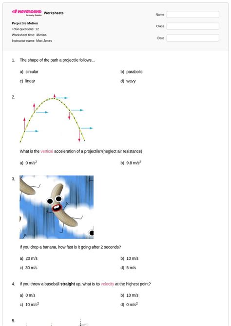 50 Projectile Motion Worksheets For Grade 7 On Wayground Free