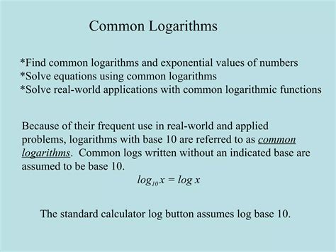 Common Natural Logarithms Ppt