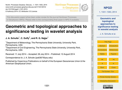 PDF Geometric And Topological Approaches To Significance Testing In Wavelet Analysis