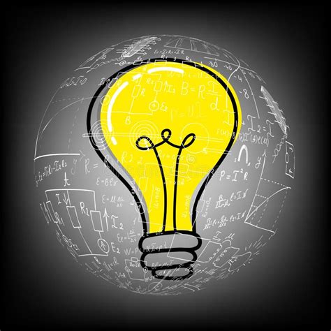 Mathematical Equations And Formulas Around The Light Bulb On Gray
