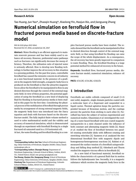 Pdf Numerical Simulation On Ferrofluid Flow In Fractured Porous Media