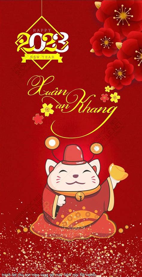 Tranh Tet Chu Con Meo Vang Tet May Nam Moi File Vector